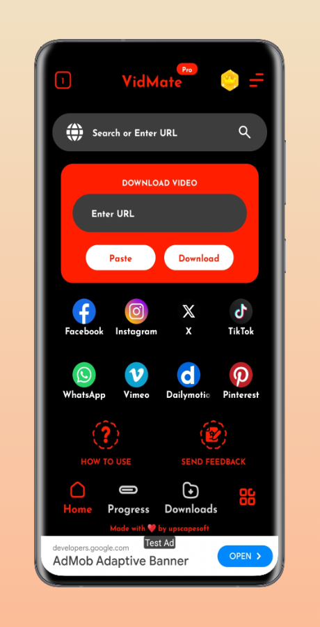 VidMate Pro - All in One Video Downloader (with Browser) | ADMOB, FIREBASE, ONESIGNAL by upscapesoft